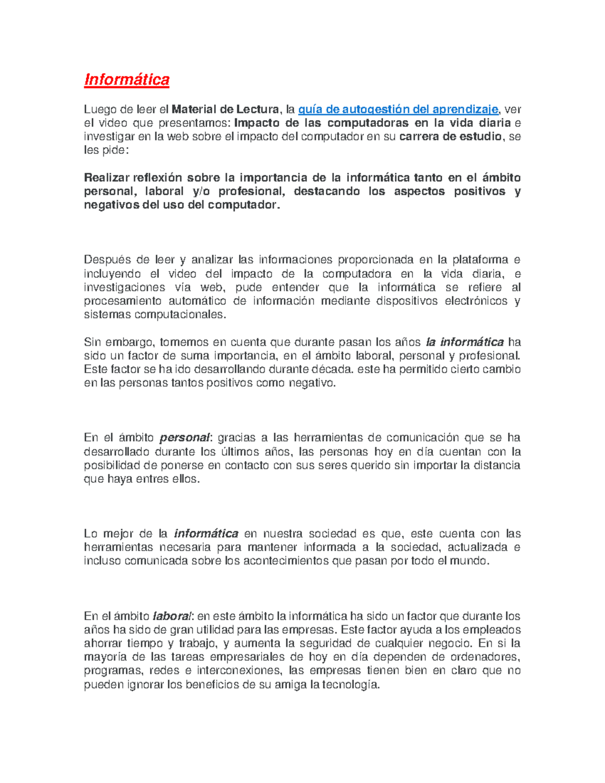 Informática - Reflexión sobre la Práctica 1 y su Impacto en Carrera ...