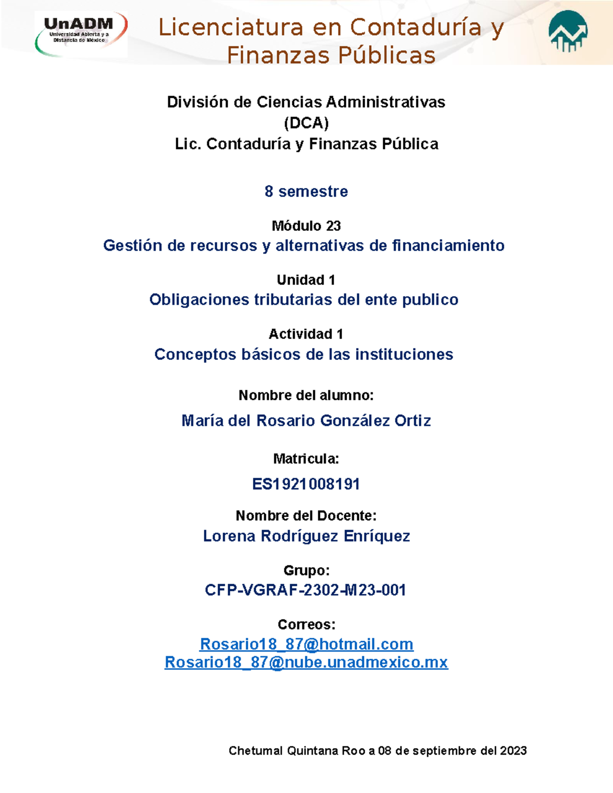 M23 U1 A1 Gonzalez O MR - hla - División de Ciencias Administrativas (DCA) Lic. Contaduría y ...