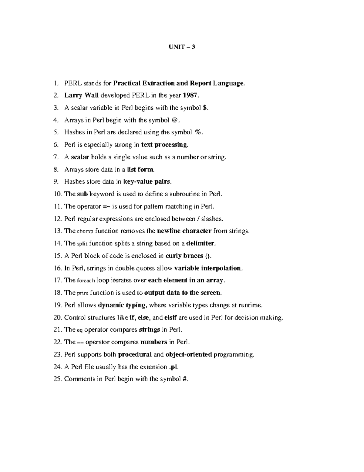 UNIT 3: Introduction to Perl Programming Concepts - Studocu