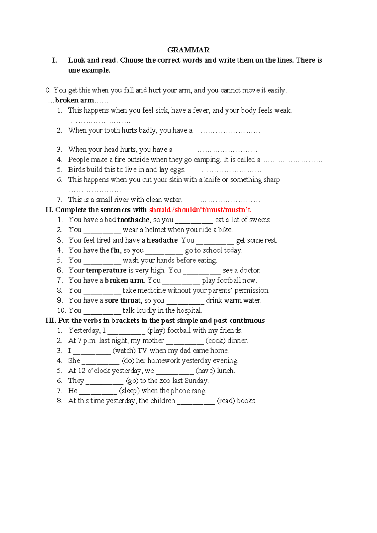 Grammar Test: Fill in the Blanks and Verb Tenses Exercise - Studocu