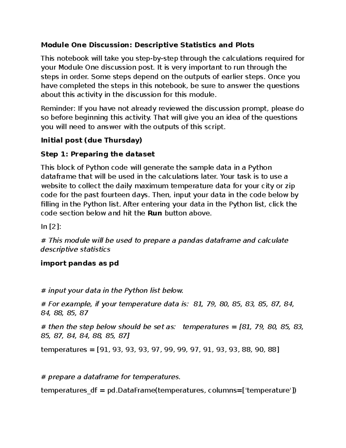 Module 1 Discussion: Descriptive Stats & Plots for Temp Data Analysis - Studocu