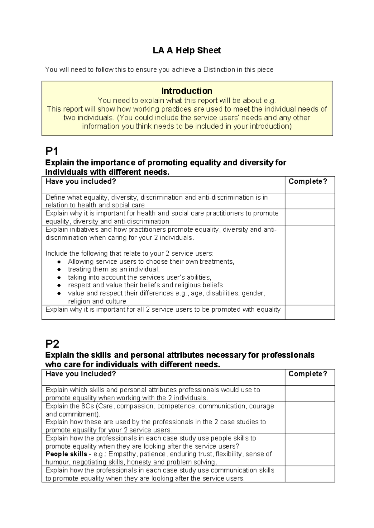 LAA Help Sheet: Achieving Distinction in Equality and Diversity ...