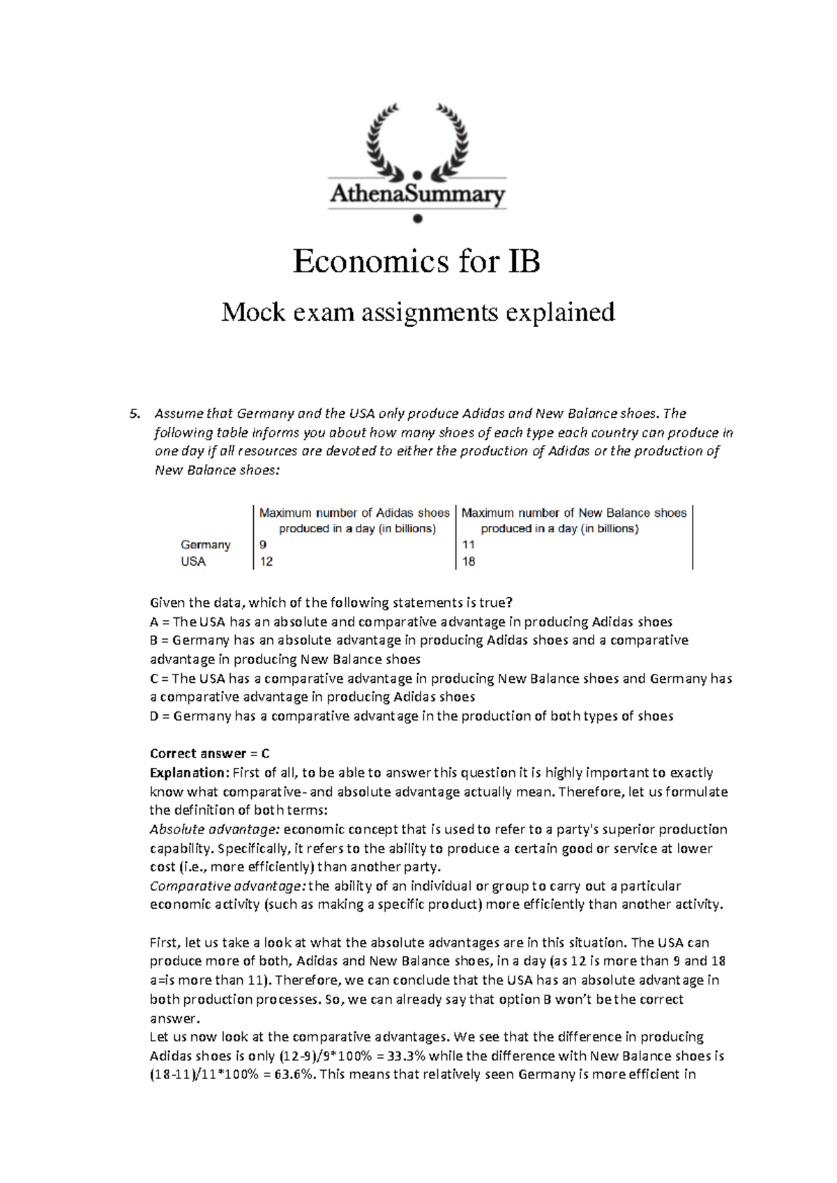 Economics for IB - Mock Exam Insights and Answers Explained - Studeersnel