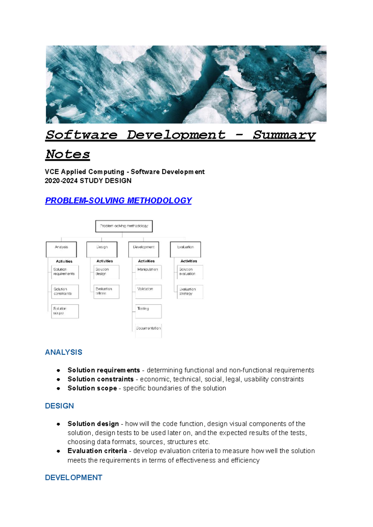 Software Development Summary Notes VCE Applied Computing Unit 3 AOS 1 ...