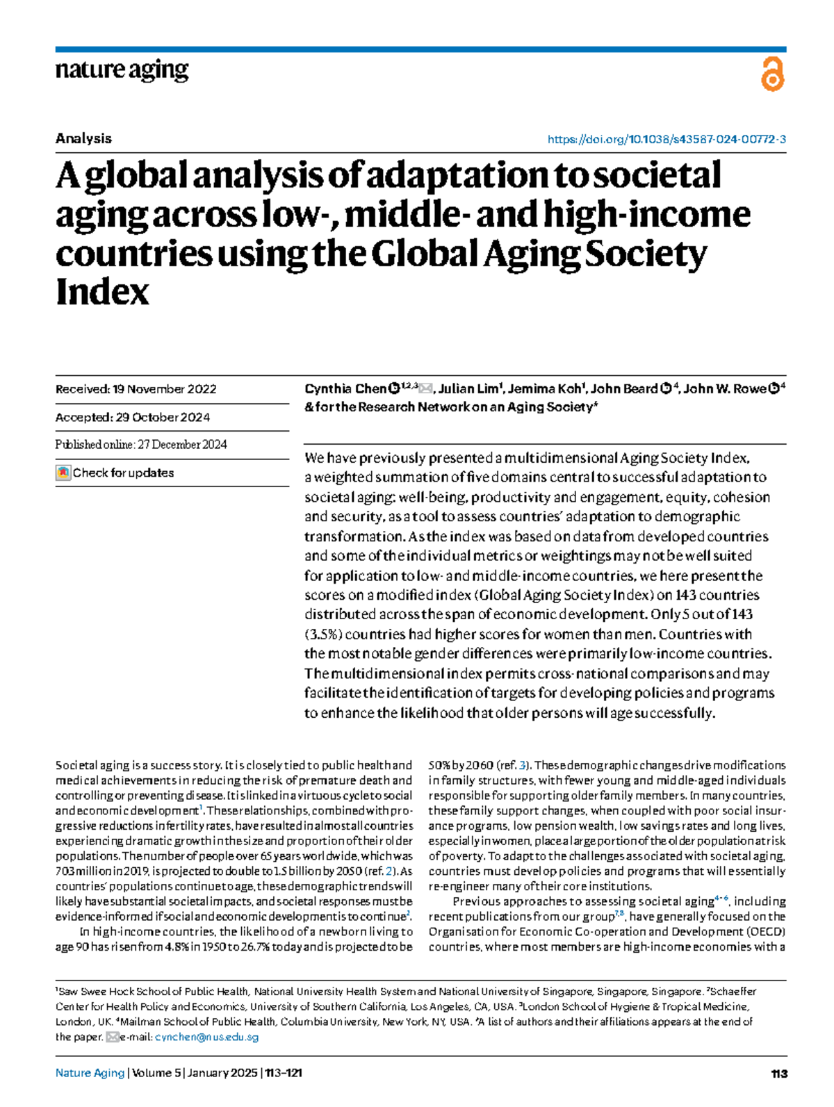 Global Aging Society Index: Analyzing Adaptation Across Countries - Studocu