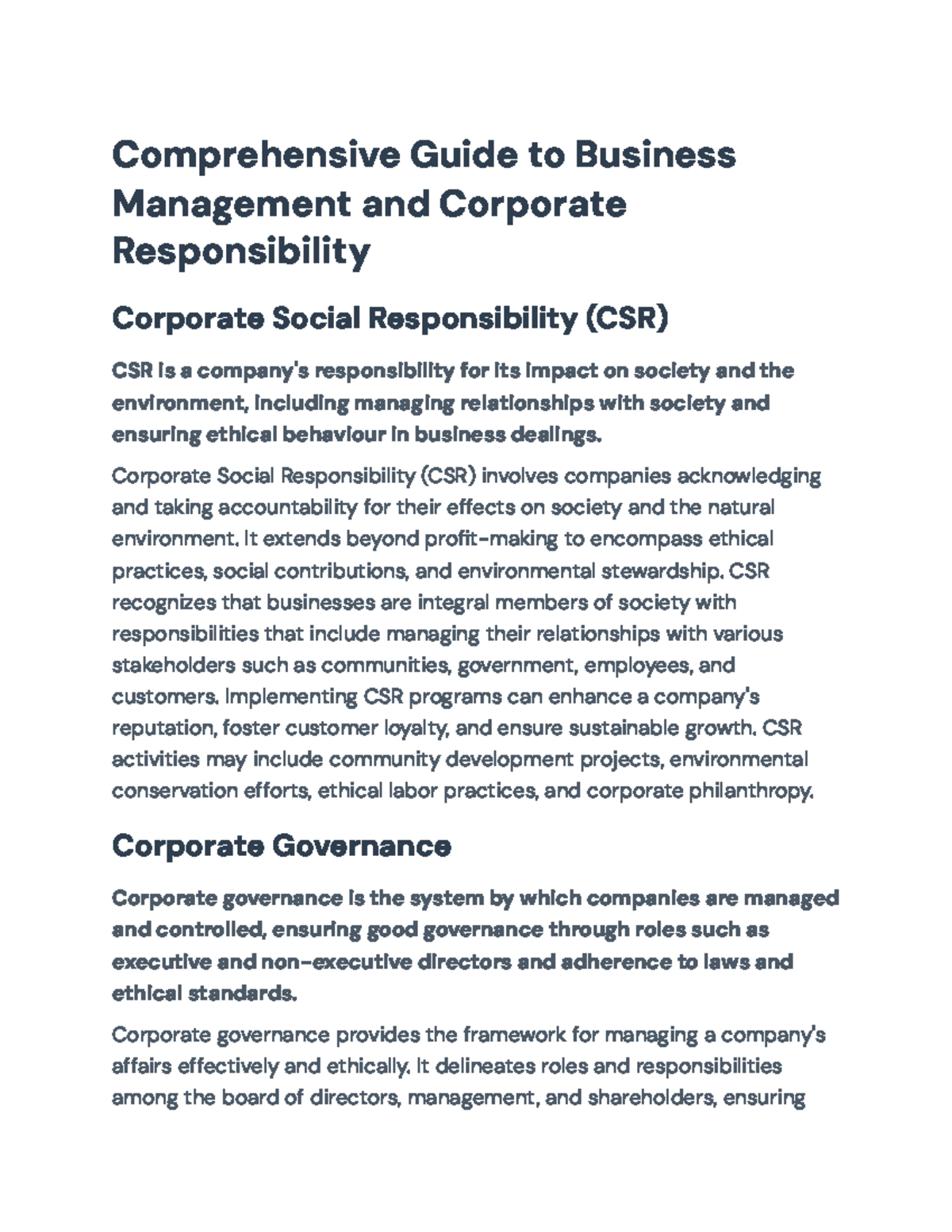 Comprehensive Guide to Business Management & CSR Techniques (BUS 101 ...