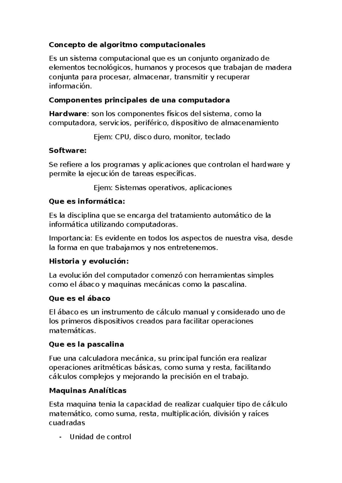 Concepto de algoritmo computacionales - Componentes principales de una ...