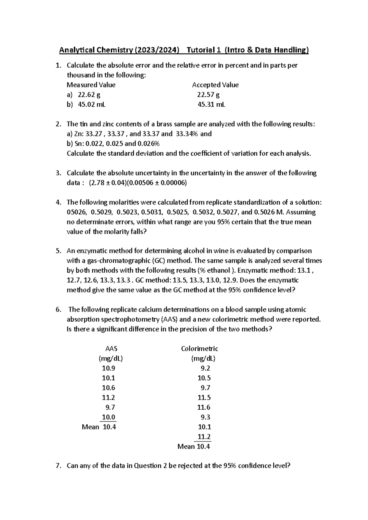 Analytical Chemistry Tutorials (ACM 101): Data Handling & Volumetric ...