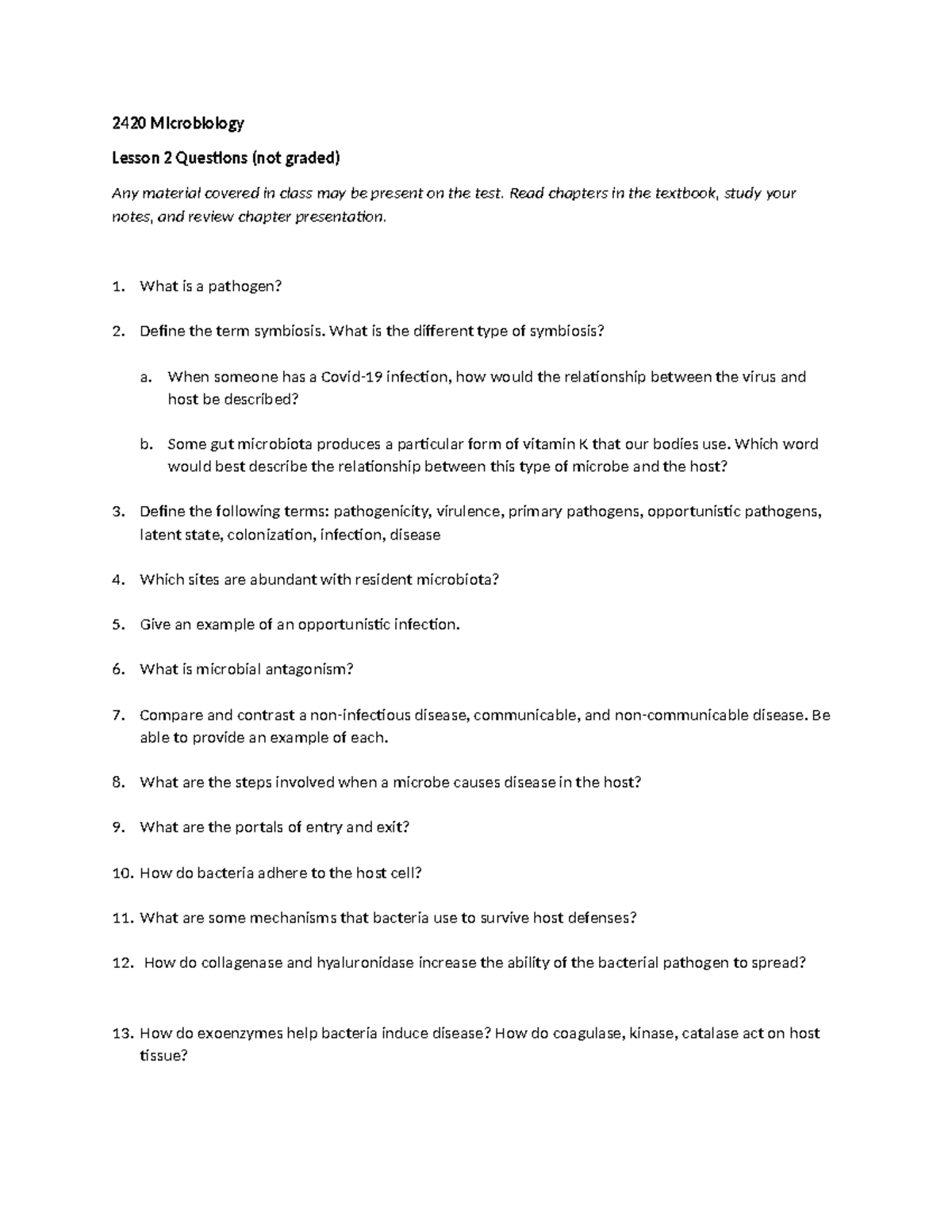 2420 Microbiology Lesson 2 Study Questions for Week 2 - Studocu