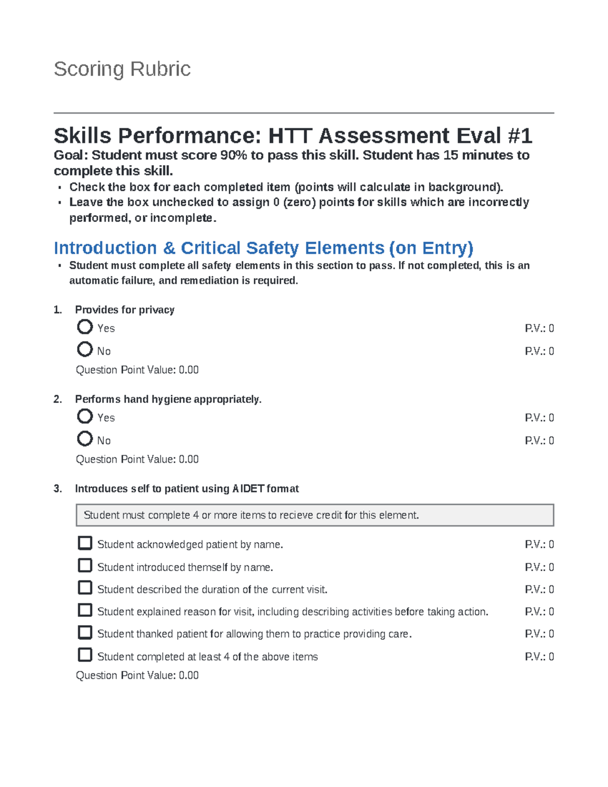 HTT Assessment Scoring Rubric: Head-to-Toe Evaluation Fall 2025 - Studocu