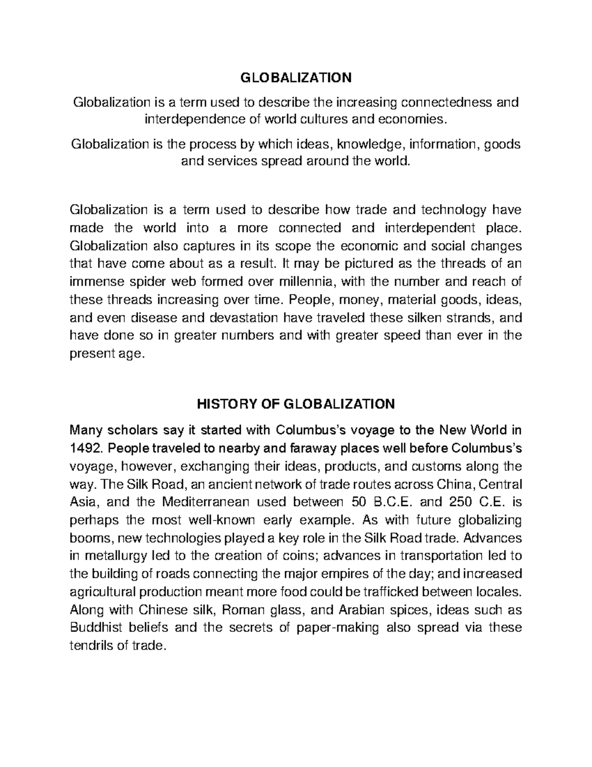 2 Globalization - reviewer - GLOBALIZATION Globalization is a term used ...