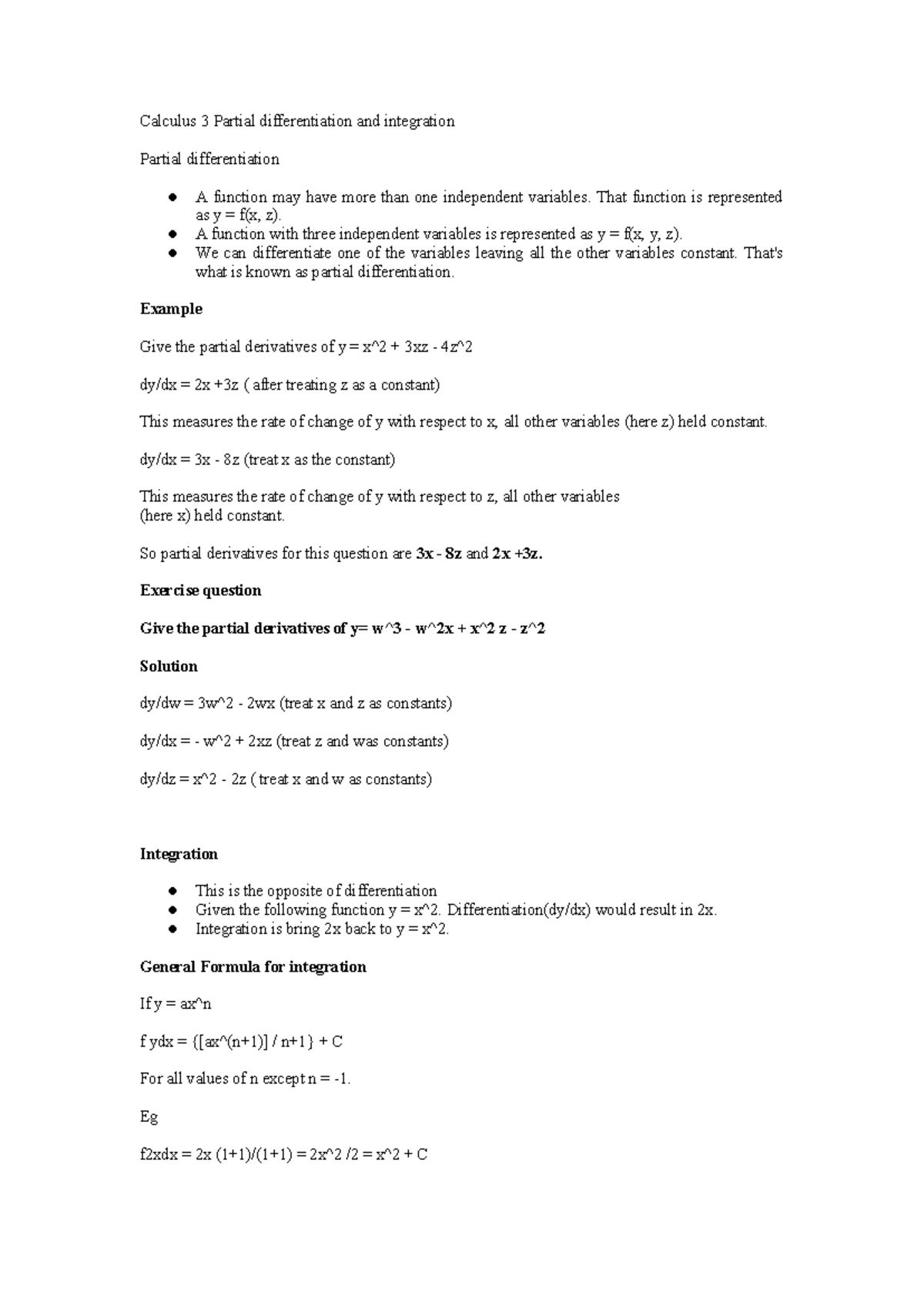 Calculus 3 Final Exam Notes: Partial Differentiation & Integration ...