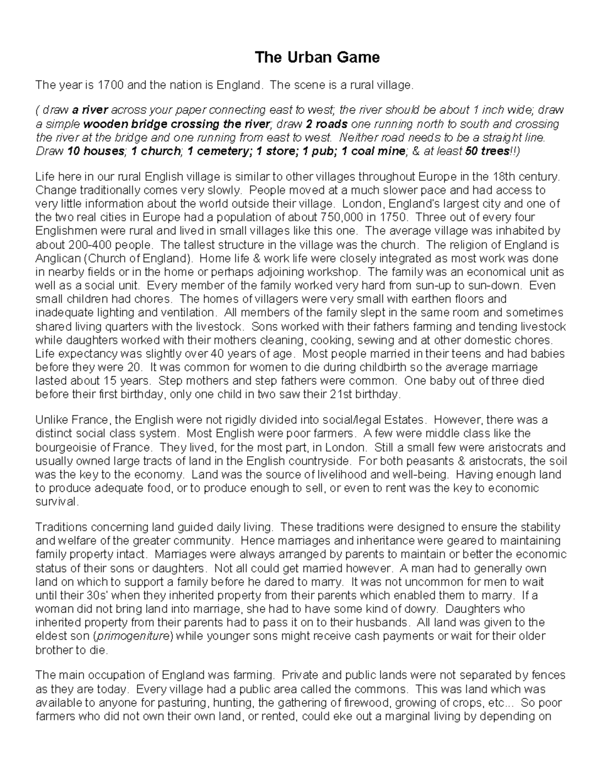 The Urban Game - Drawing Game - The Urban Game The year is 1700 and the ...