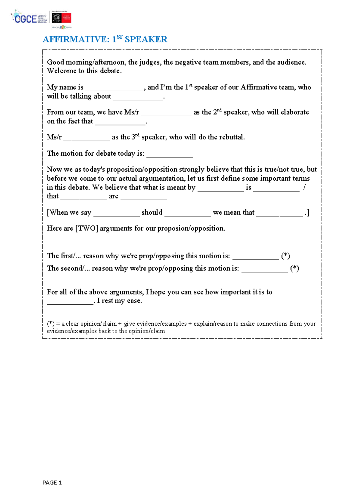 AFFIRMATIVE TEAM DEBATE SCRIPT: 1ST, 2ND & REPLY SPEECH - Studocu
