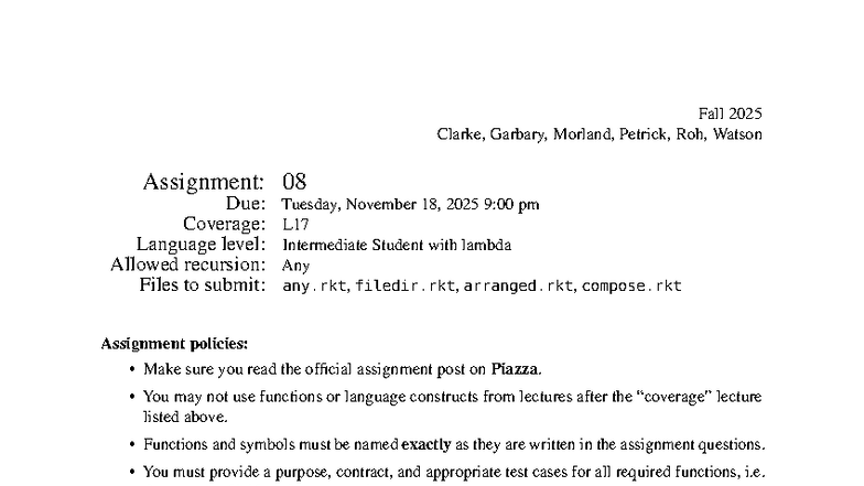 CS 135 Fall 2025 Assignment 08: Functions and Recursion Tasks - Studocu