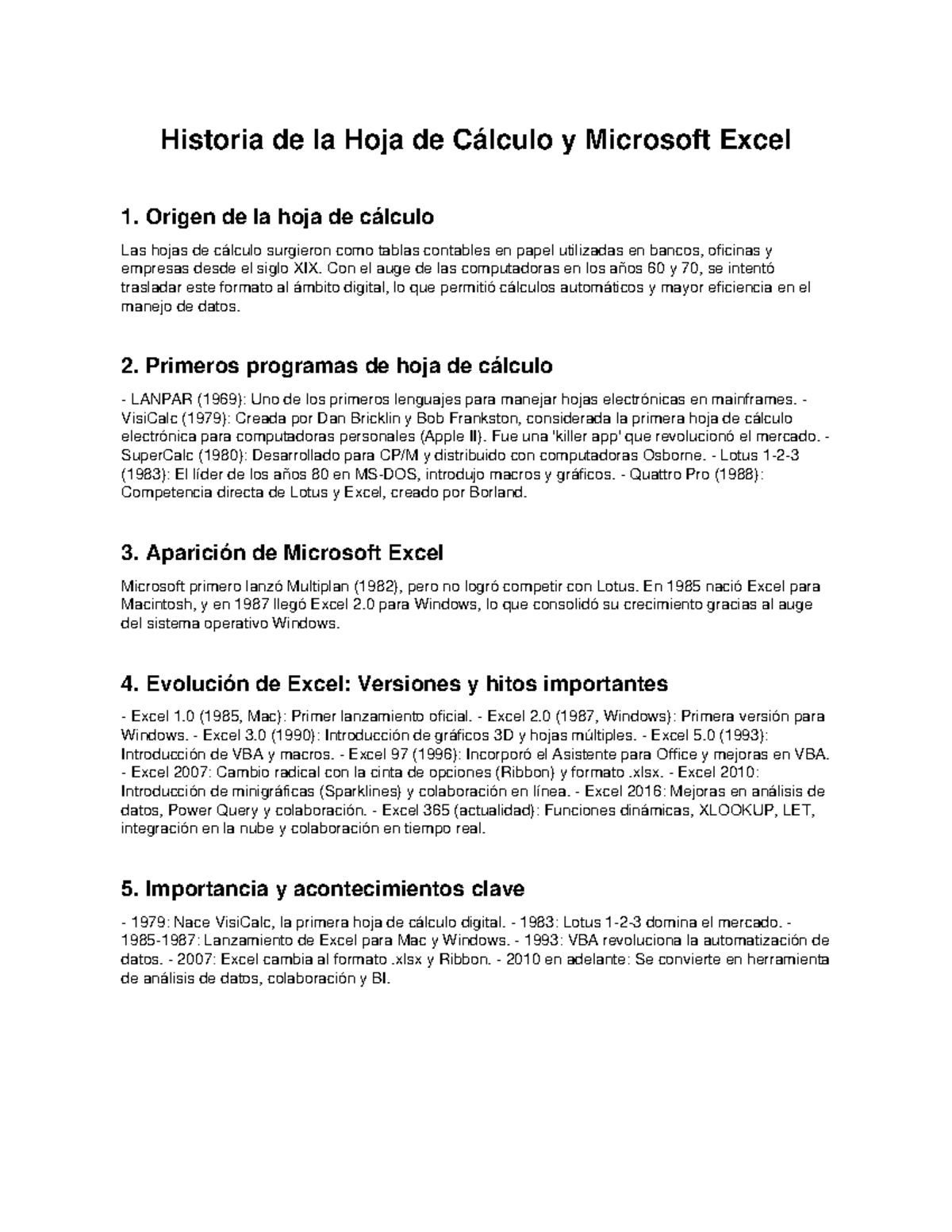 Historia de la Hoja de Cálculo y Microsoft Excel 1: Evolución y Hitos ...