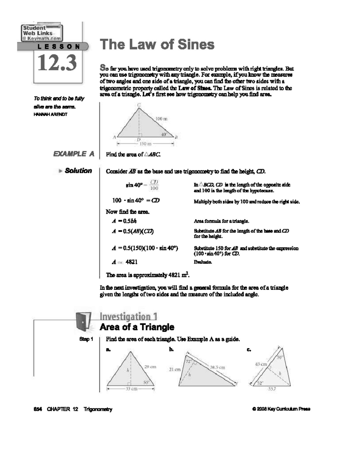 Keymath.com LESSON 12.3: Understanding the Law of Sines in Trigonometry ...