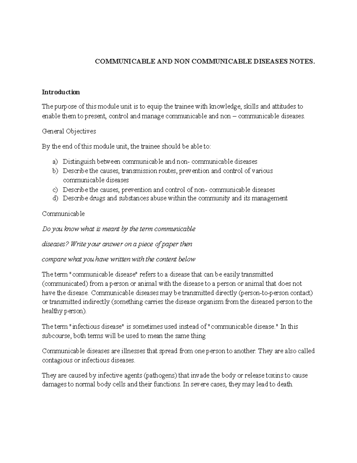 Communicable & Non-Communicable Diseases Notes (C231) - Studocu