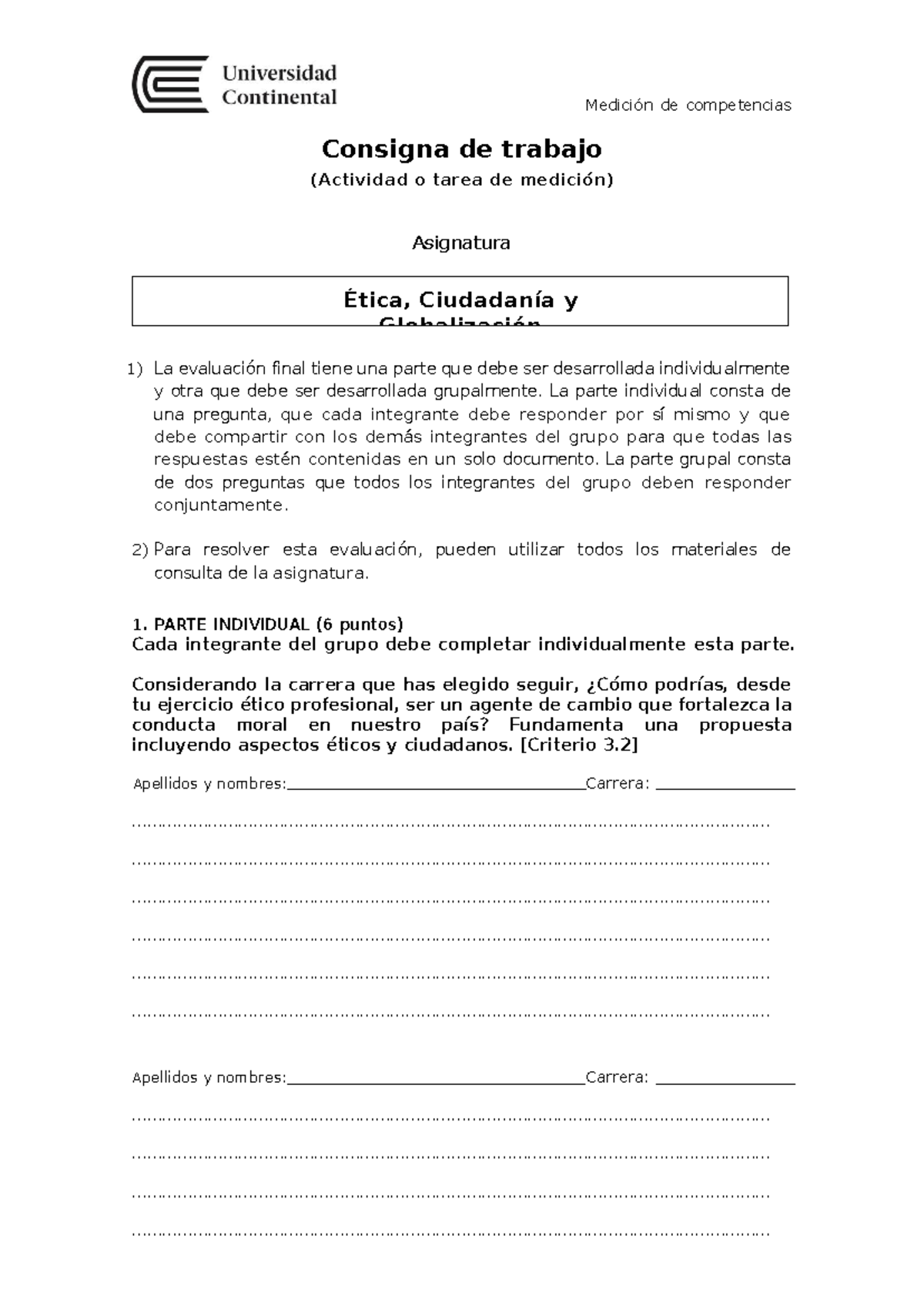 Consigna EVAL Final Etica y Globalizacio 2024 - Medición de competencias Consigna de trabajo ...
