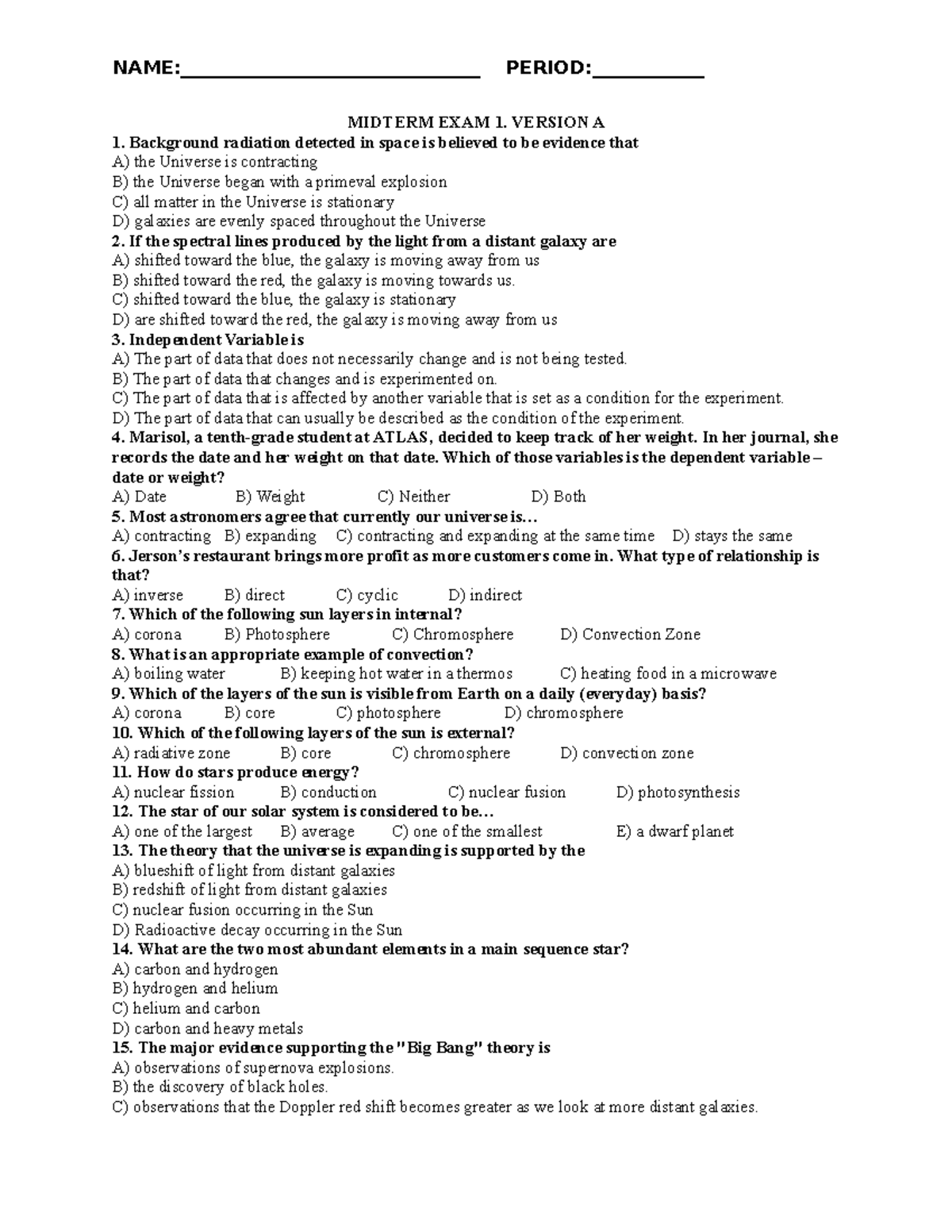 Midterm 1 - Unit 1: Cosmic Evolution and Variable Relationships - Studocu