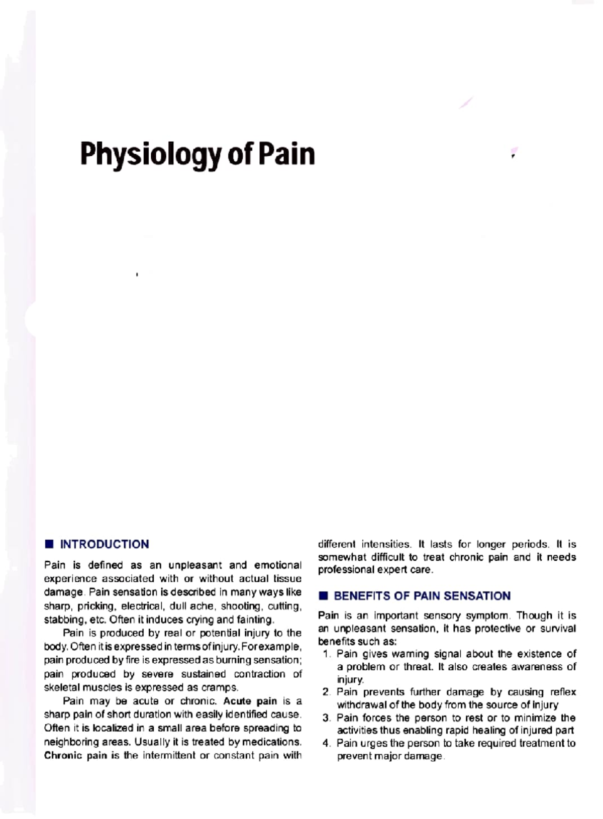 Physiology of Pain: Understanding Pain Sensation - Studocu