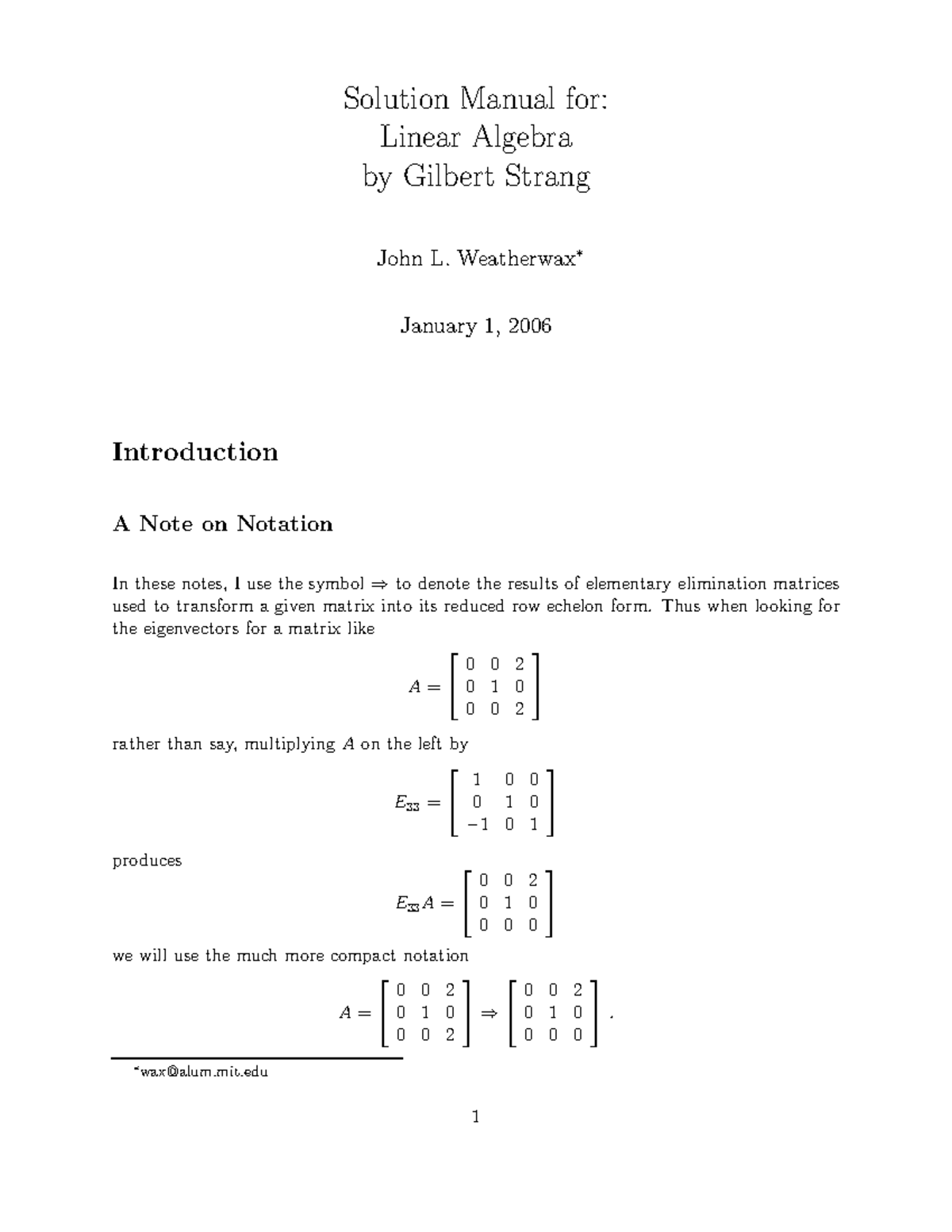 Strang Linear Algebra Solutions Manual (2006) - Detailed Guide - Studocu