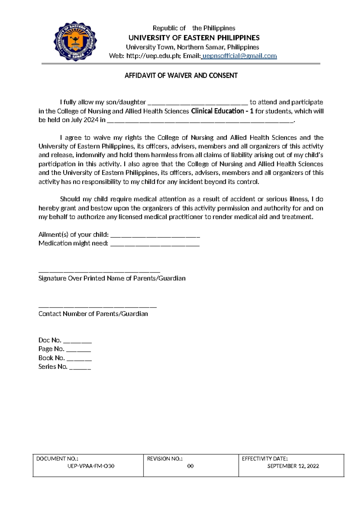 1 FORM Affidavit-OF- Waiver-AND- Consent-2024-Copy-Copy - Republic of the Philippines UNIVERSITY ...