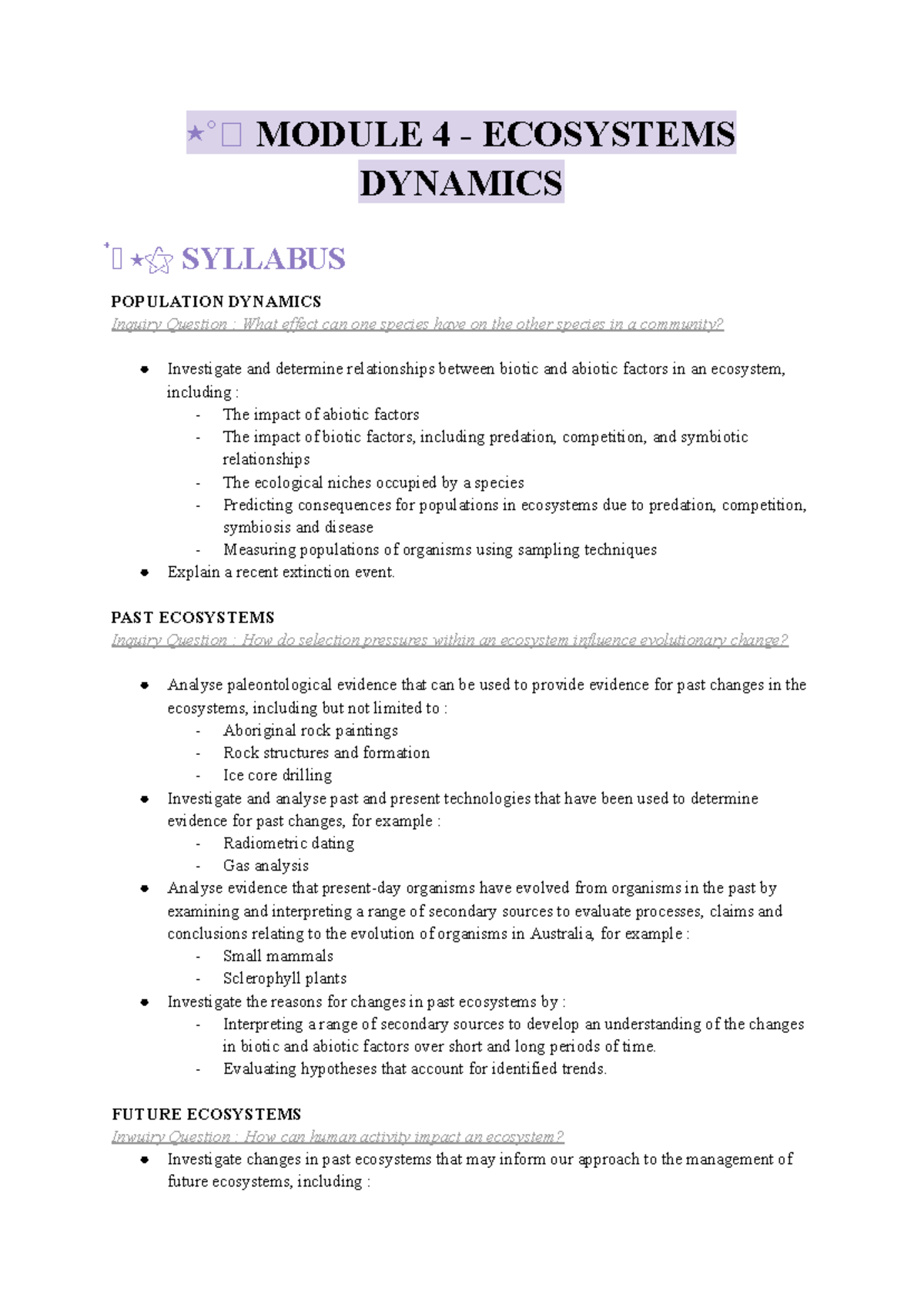 MODULE 4 ECOSYSTEM DYNAMICS SYLLABUS: POPULATION & FUTURE IMPACTS - Studocu
