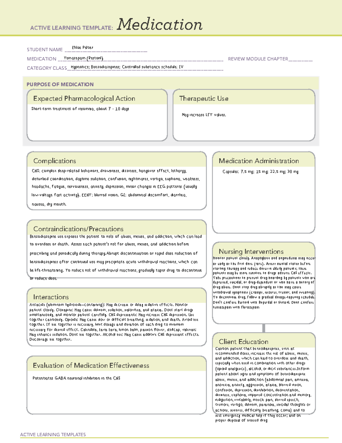 Temazepam - Active Learning Template for Medication Review - Studocu