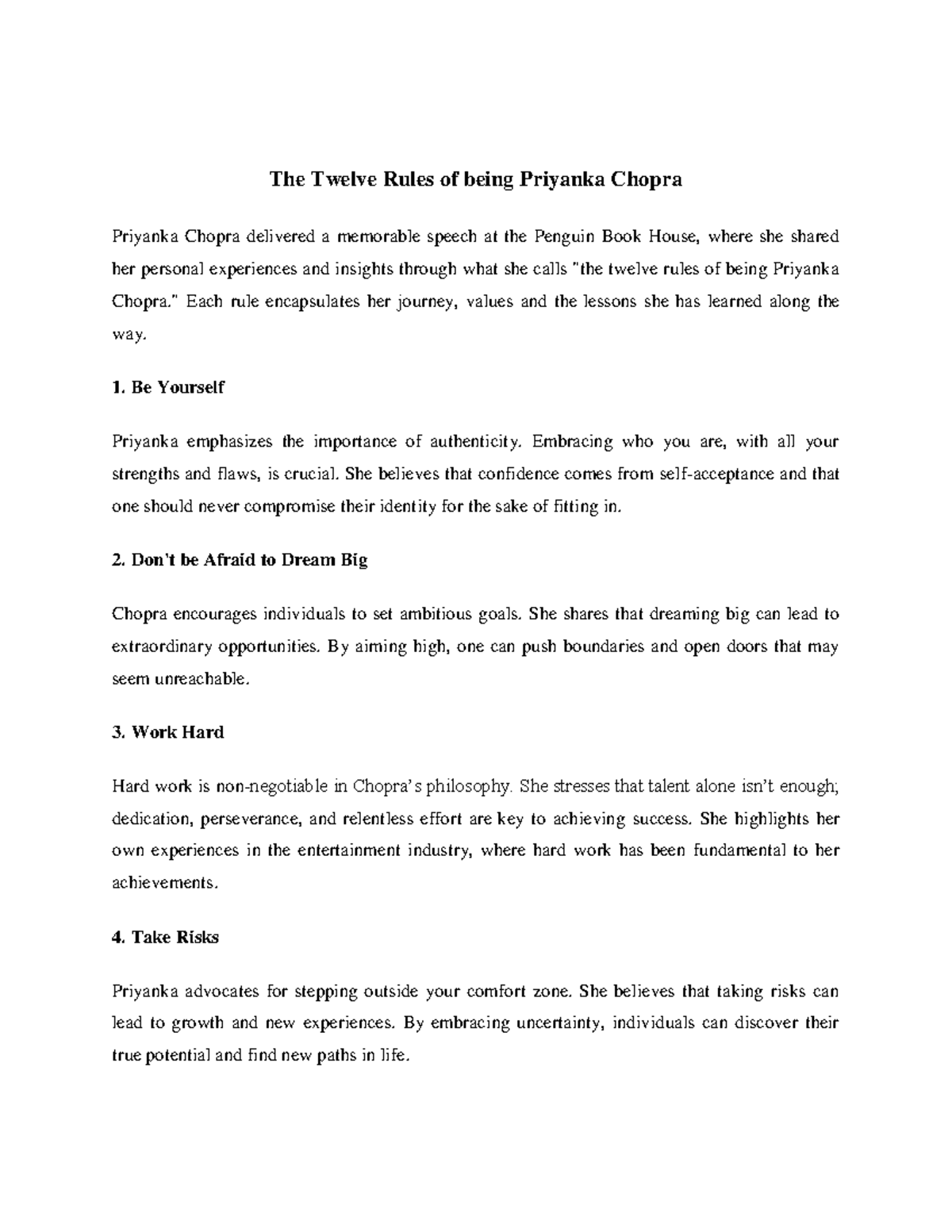 The Twelve Rules of Success Inspired by Priyanka Chopra - Studocu