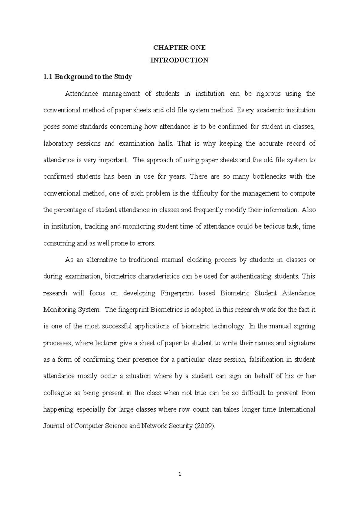 Biometric project - CHAPTER ONE INTRODUCTION 1 Background to the Study ...