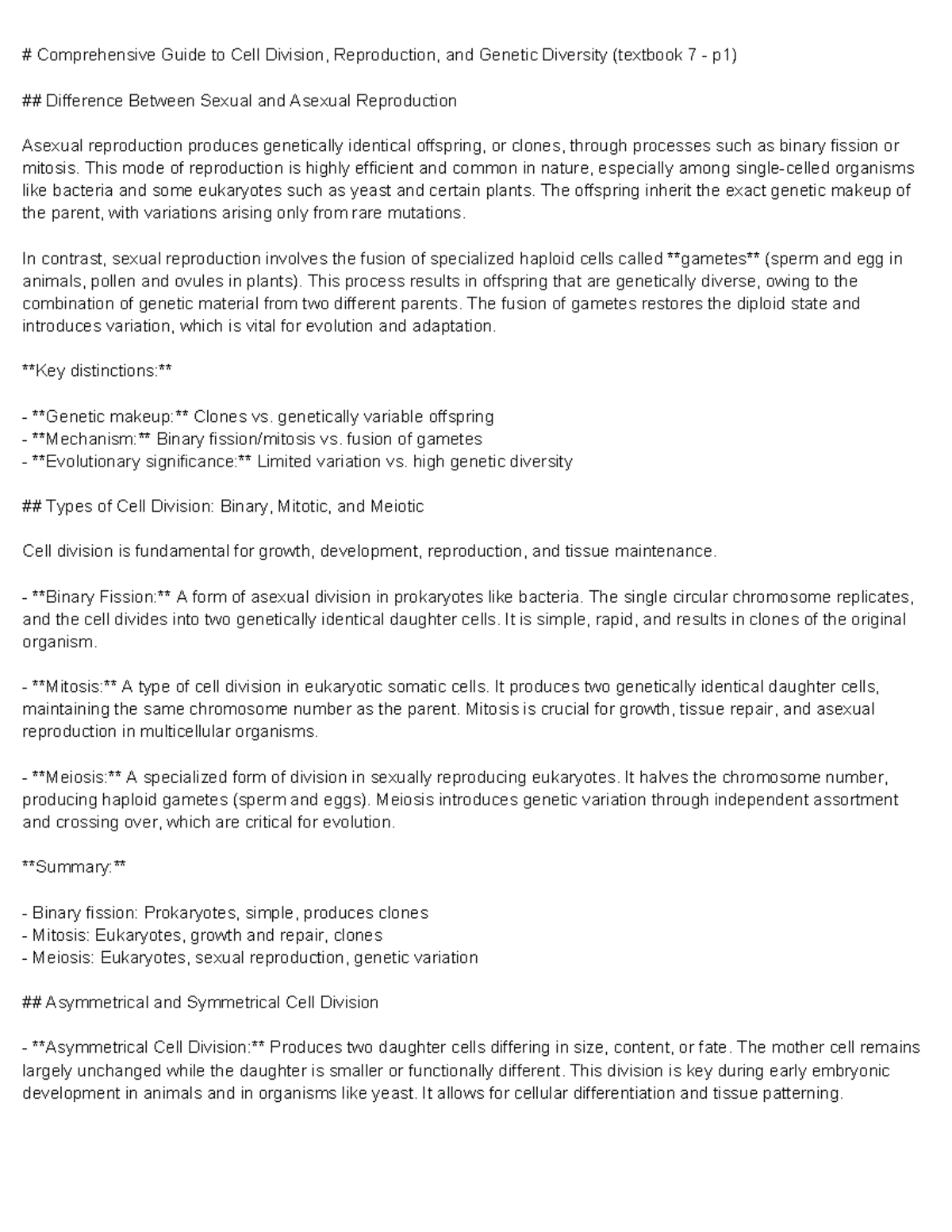 Comprehensive Guide to Cell Division, Reproduction, and Genetic ...