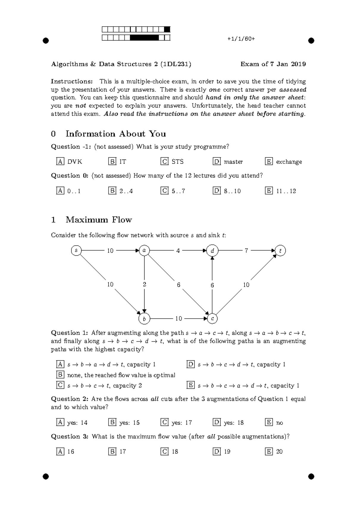 Algorithms and Data Structures 2 (1DL231) Exam Practice Problems - Studocu