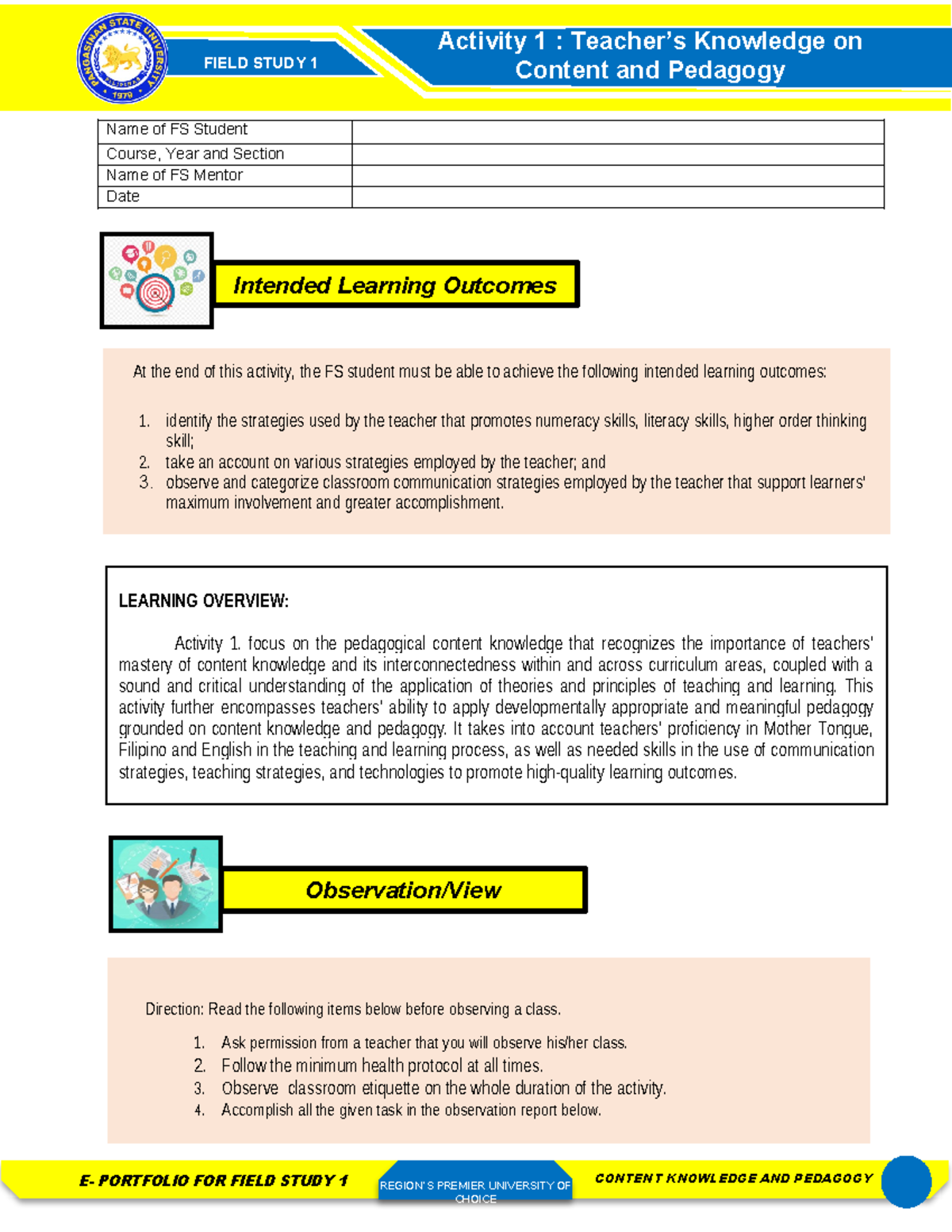 FS1-Activity-1 - Acticity for FS 1 - ####### FIELD STUDY 1 E- PORTFOLIO ...