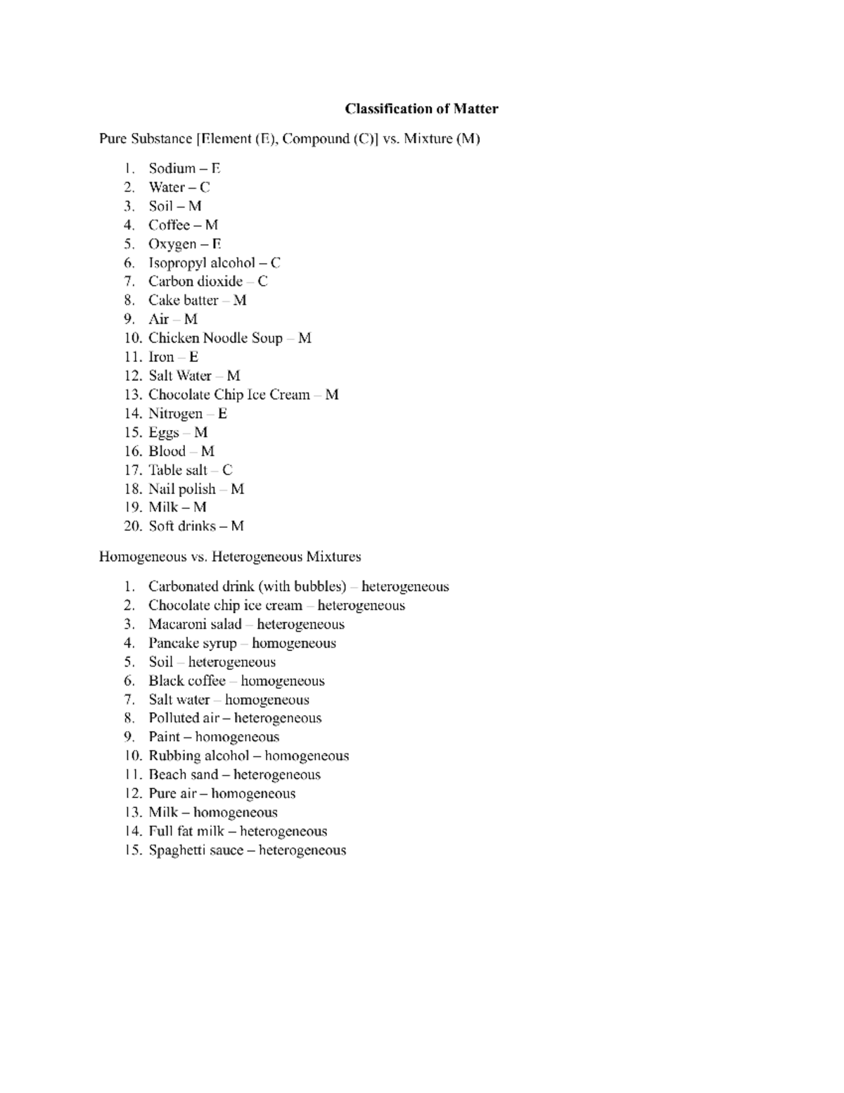 Chapter 1: Classification of Matter & Practice Problems (E) - Studocu