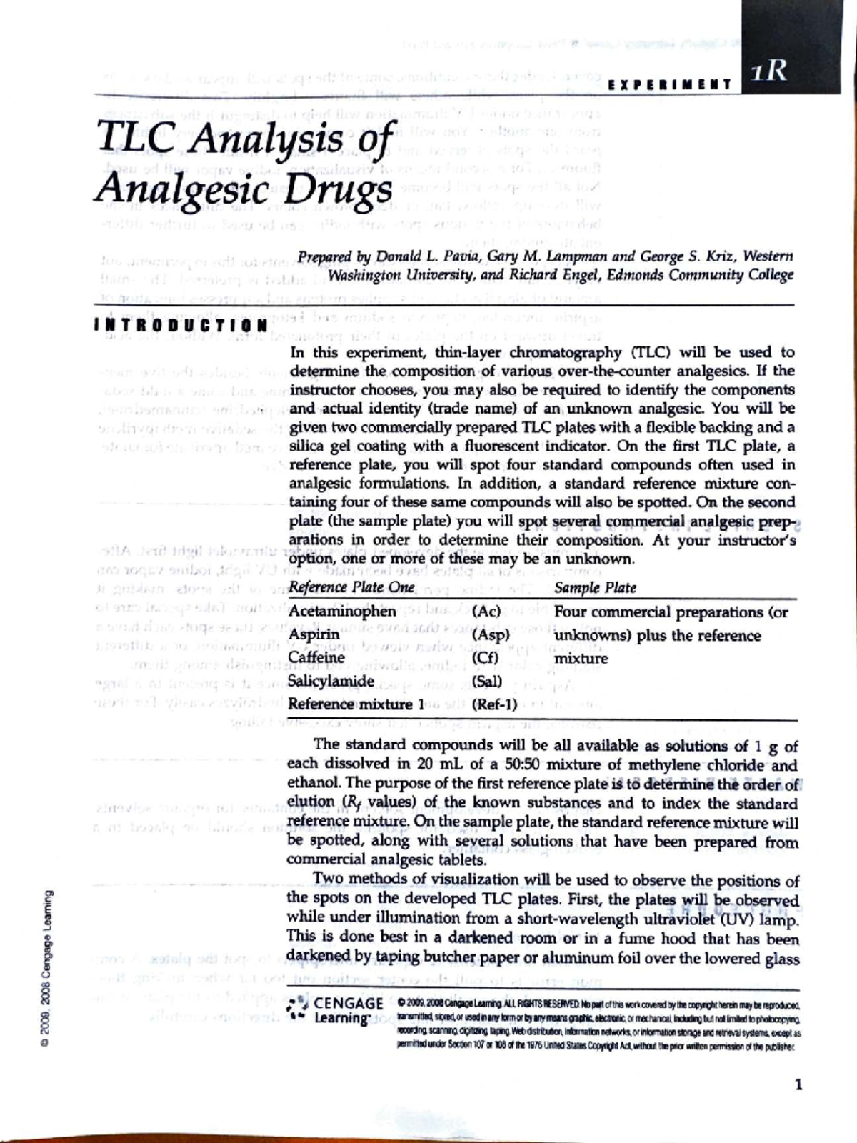 TLC Analysis of Analgesics: Techniques and Applications (CHEM 101 ...