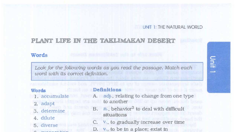 UNIT 1: THE NATURAL WORLD - Plant Life in the Taklimakan Desert - Studocu