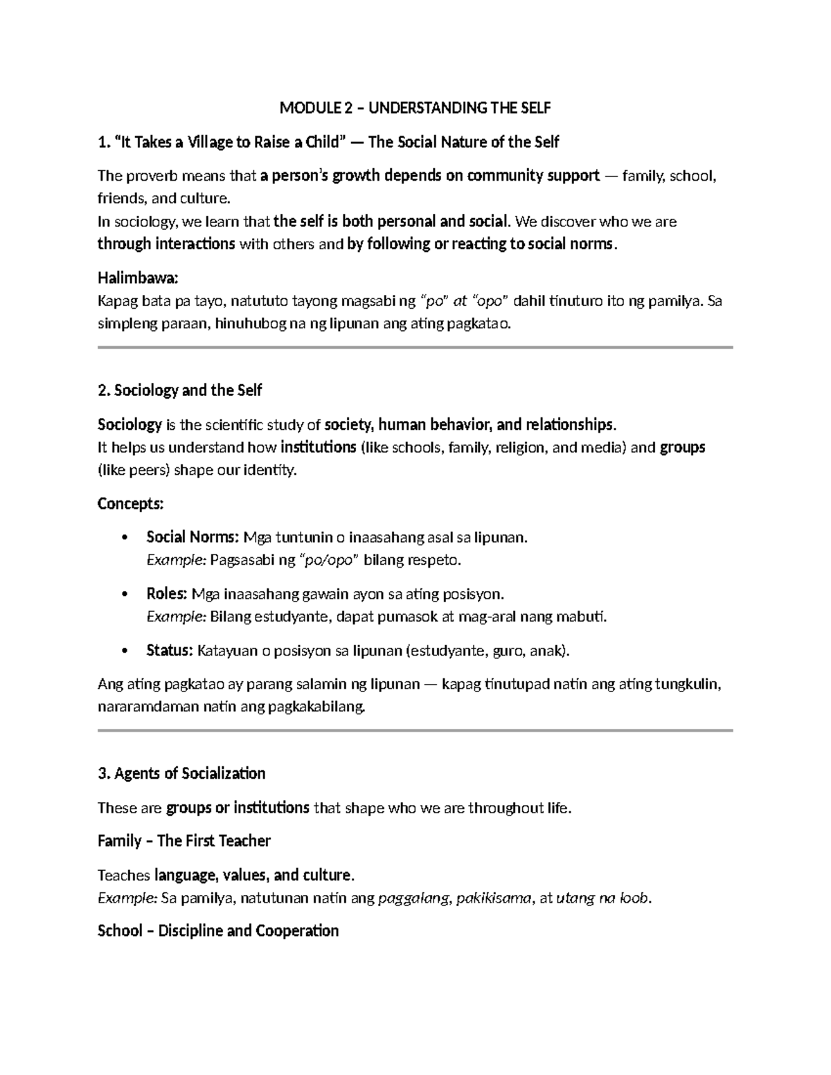 M2 UTS - Sociology: Understanding the Social Self - Studocu