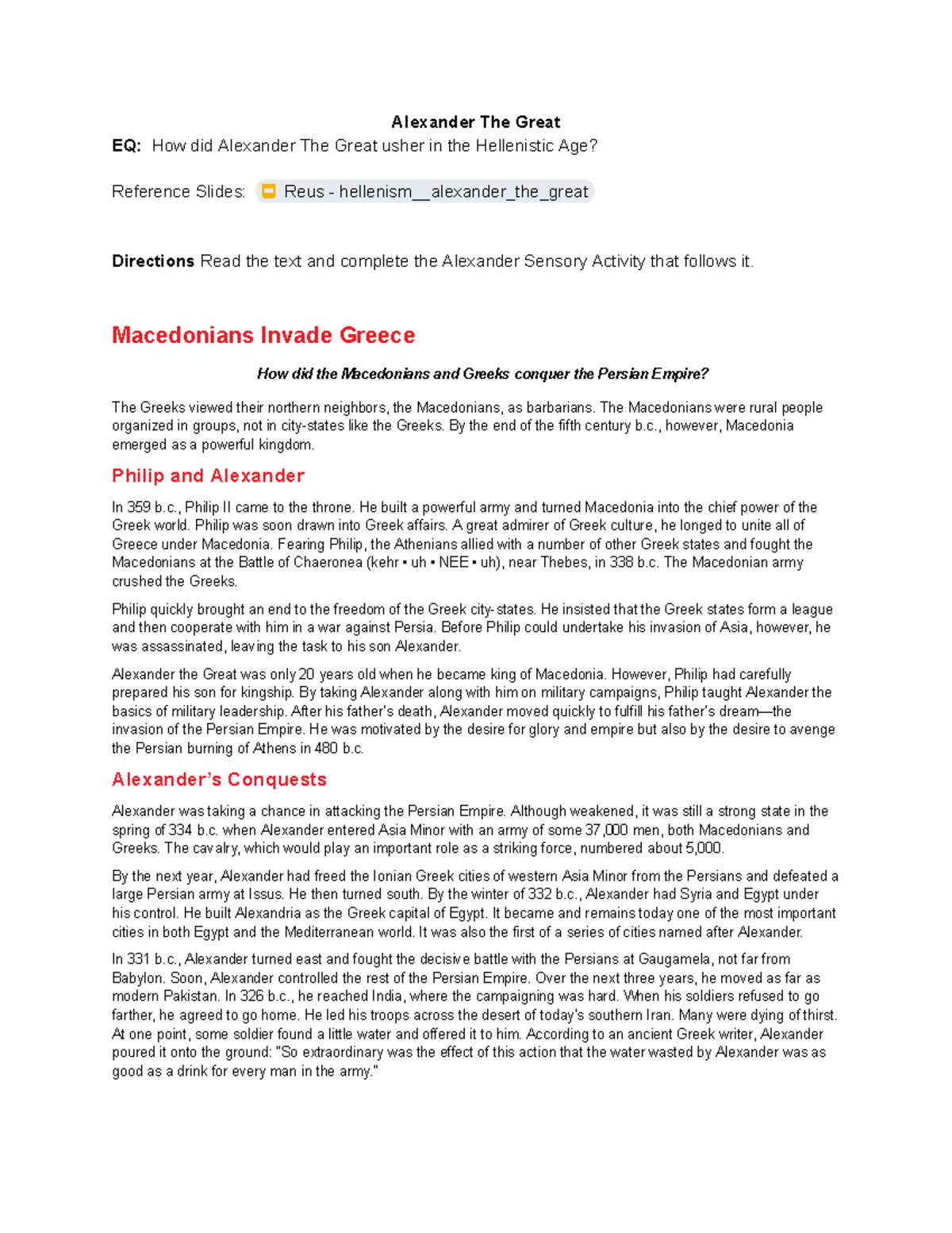 HH- Alexander The Great - Alexander The Great EQ: How did Alexander The ...