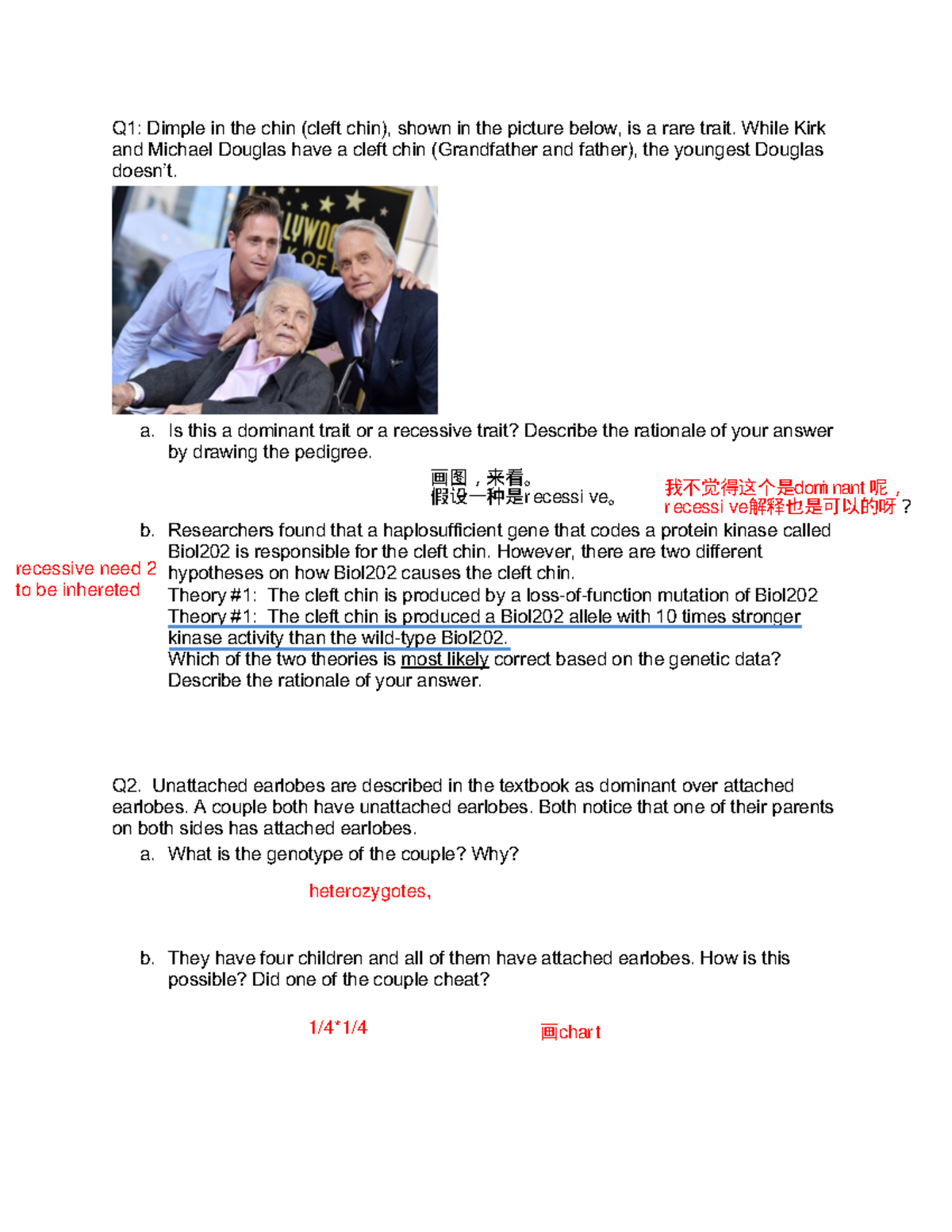 Week 1 - Weekly one practice question. - Q 1 : Dimple in the chin ...