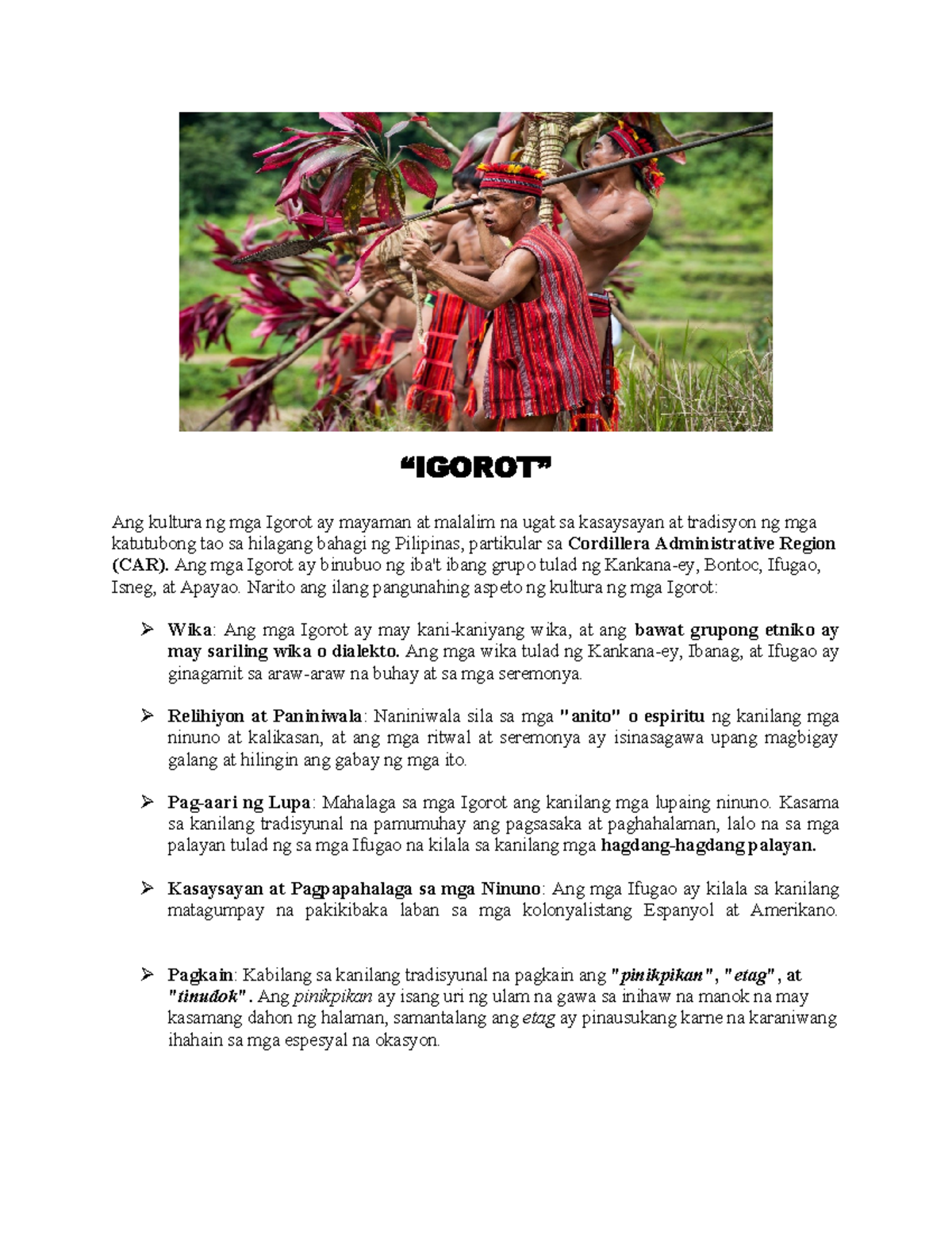 Cultural Insights of the Igorot: A Study on Their Traditions and ...