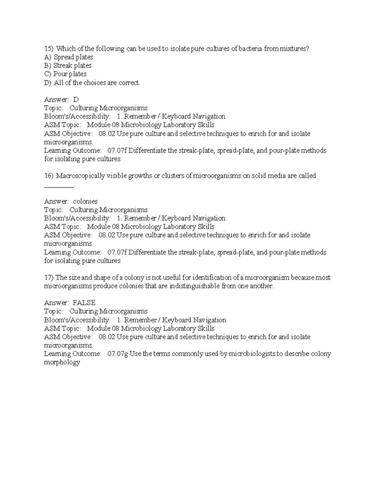 Microbiology Lab Skills Test Bank (ASM Module 08) - Studocu