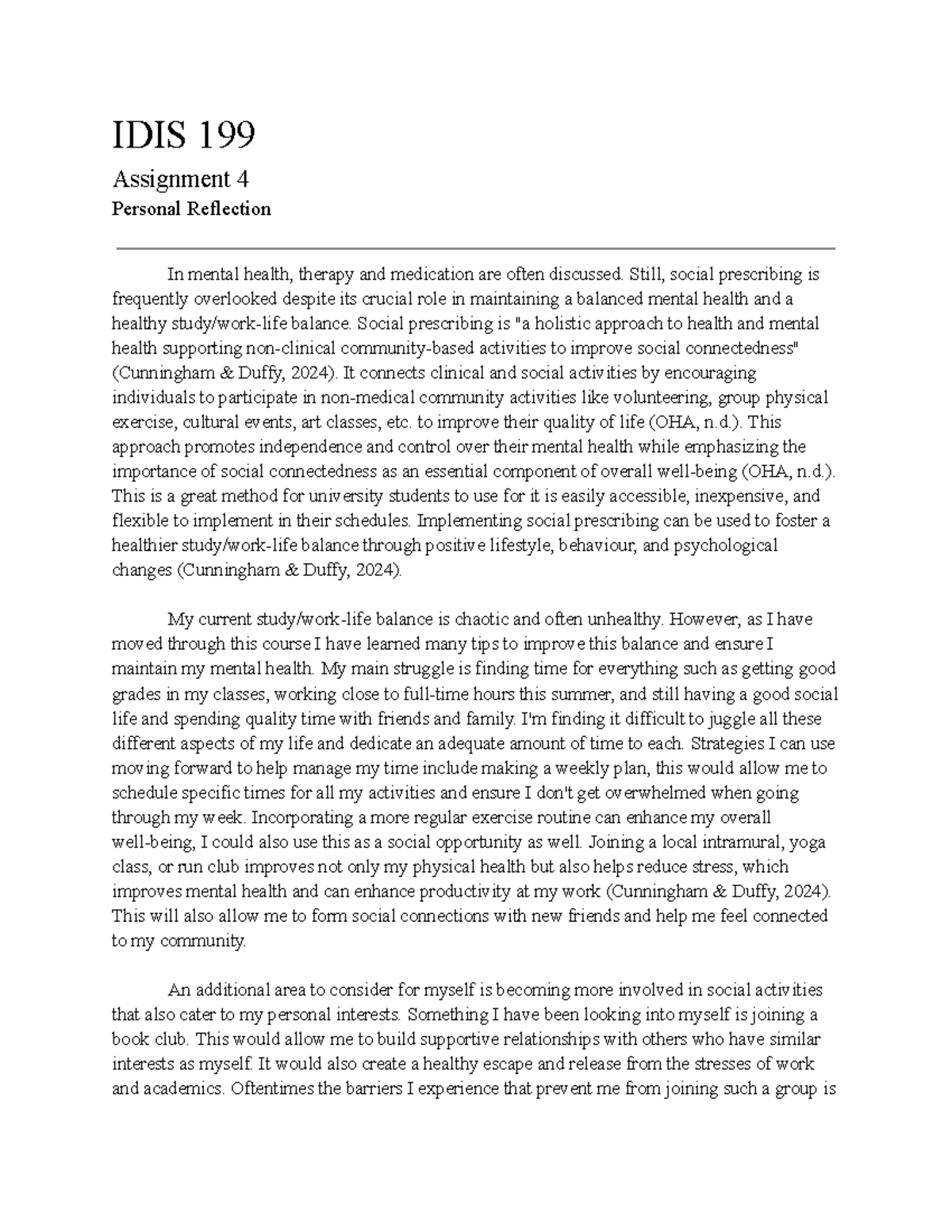 IDIS 199 Personal Reflection - IDIS 199 Assignment 4 Personal ...