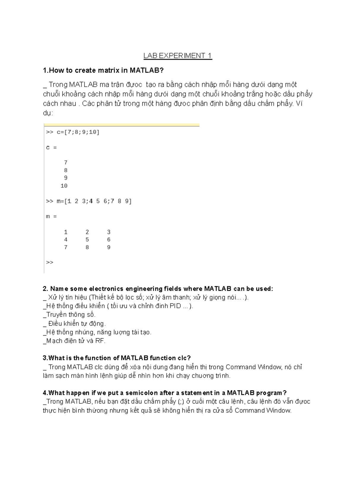 LAB EXPERIMENTS ON MATLAB USAGE AND FUNCTIONS - TN TH&HT - Studocu