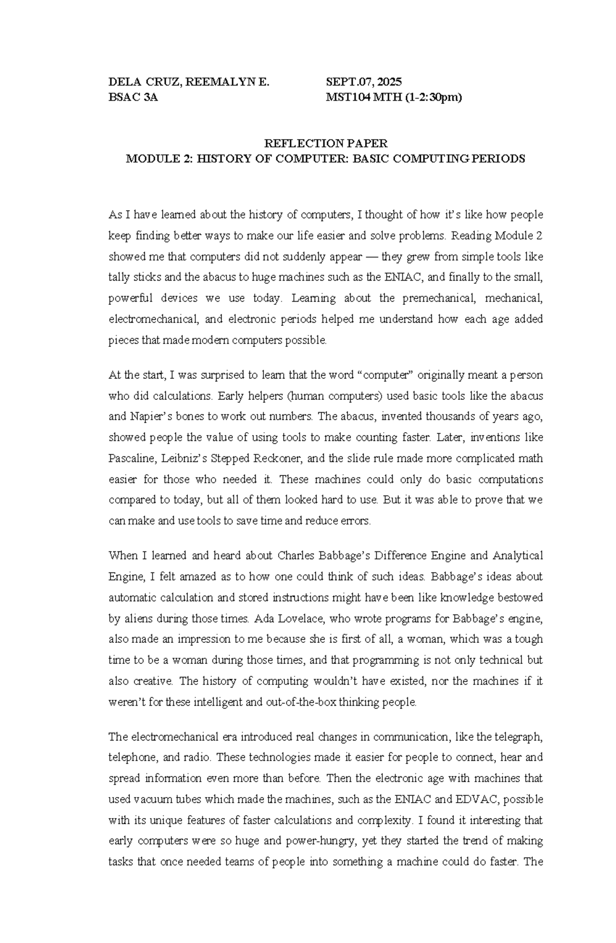 MST104 Reflection Paper: History of Computers in IT Era 2 - Studocu