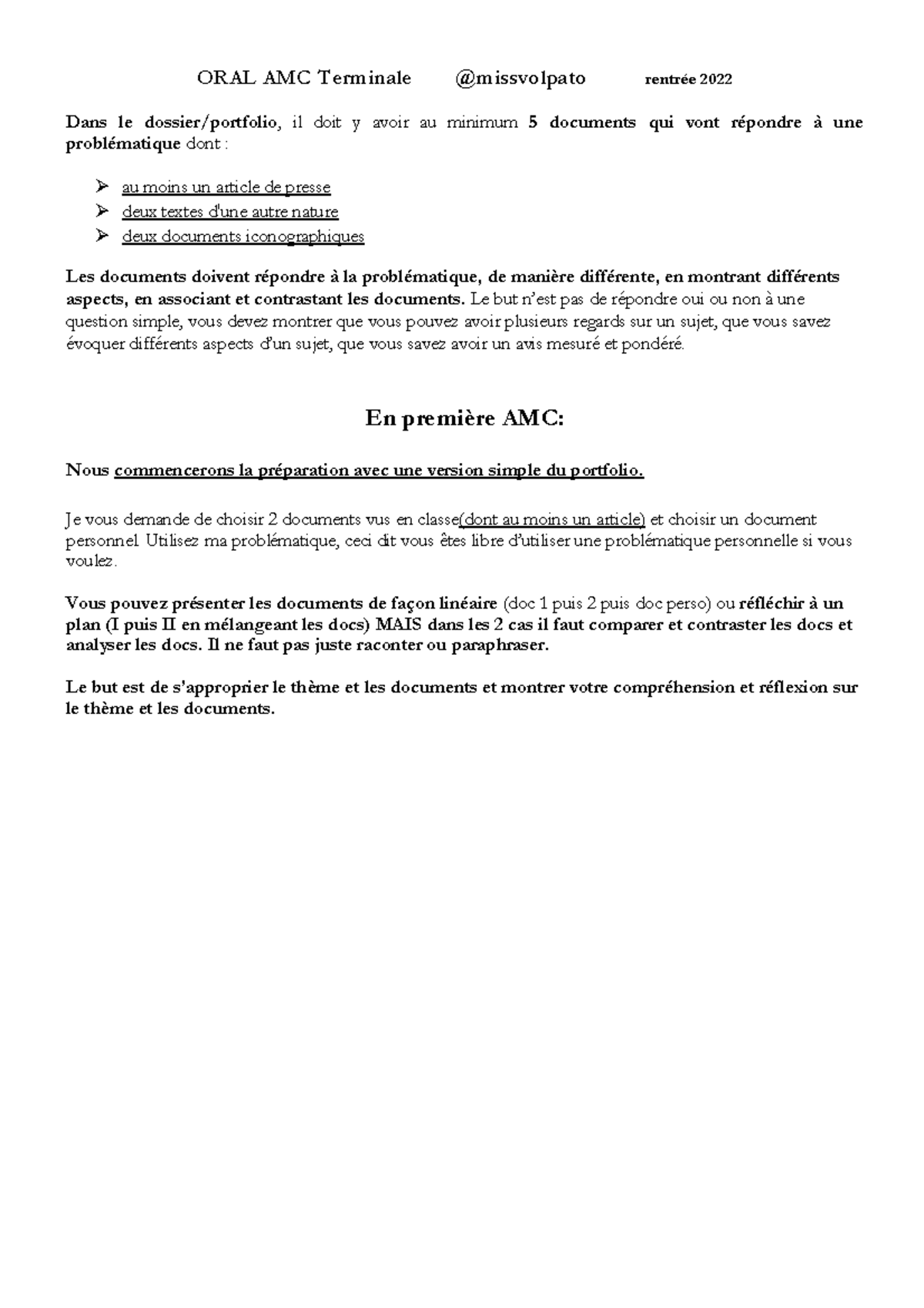 Portfolio AMC Terminale 2022 : Méthode d'Analyse Documentaire - Studocu