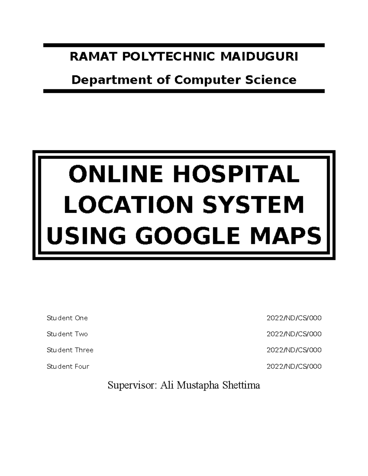 Online Hospital Locator System for Borno State Using Google Maps - Studocu