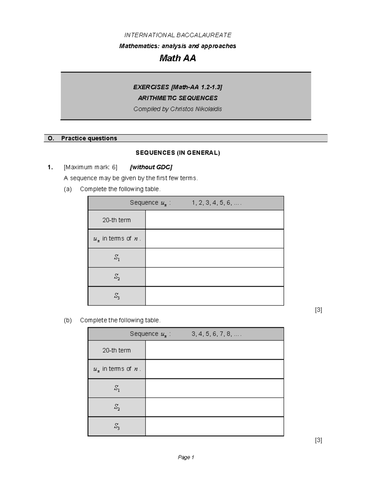 Math AA 1.2-1.3: Exercises on Arithmetic Sequences - Studocu