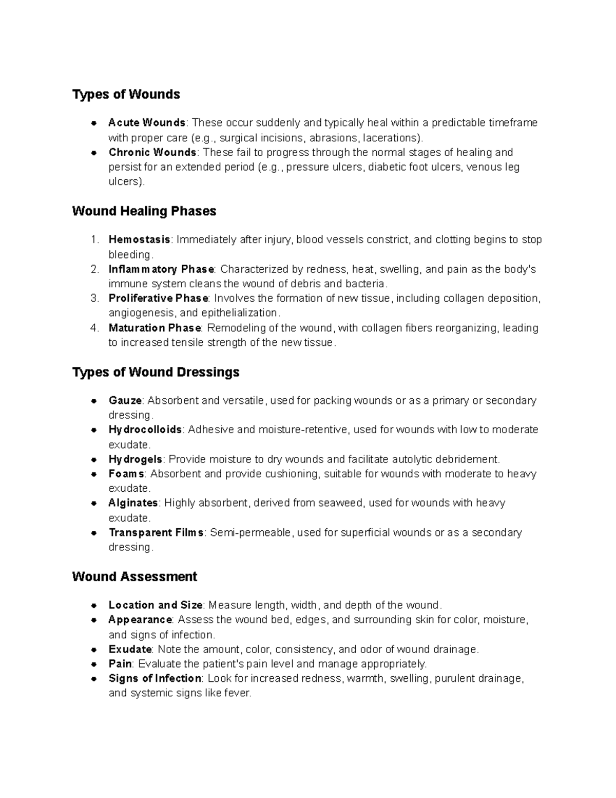 Wound Care Lecture Notes: Types, Healing Phases & Dressings - Studocu