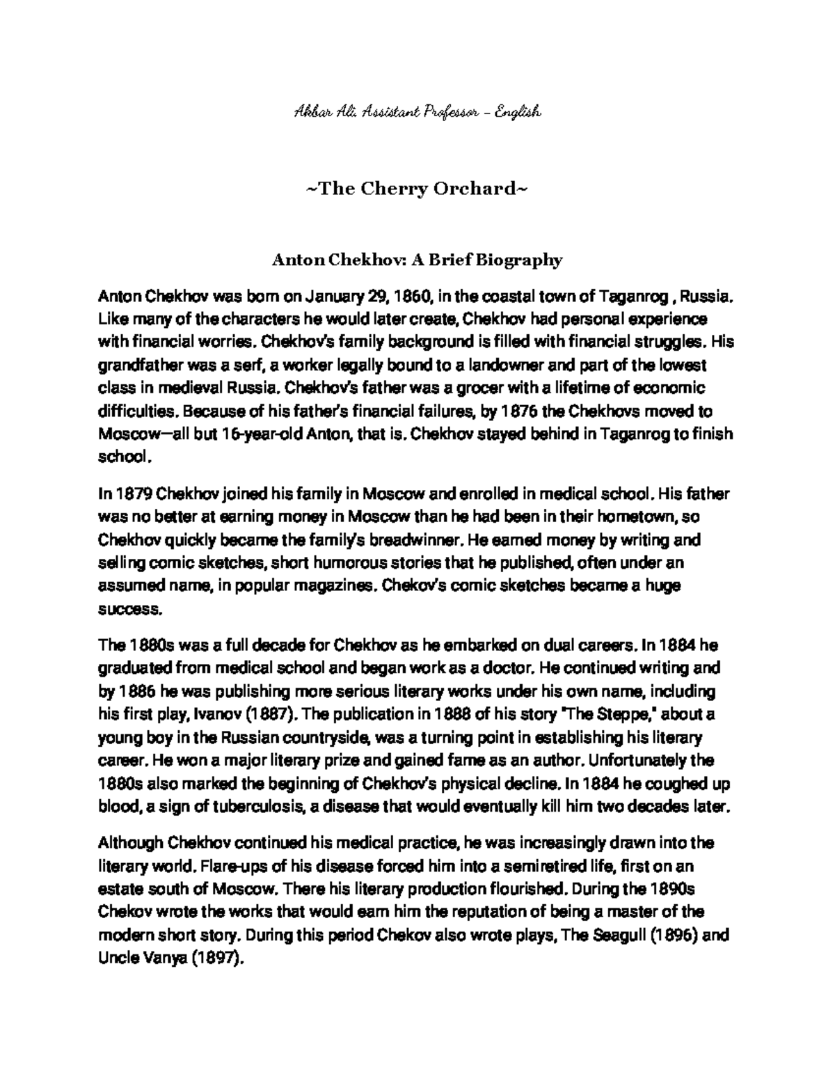 The Cherry Orchard Study Guide: Insights and Analysis - Studocu